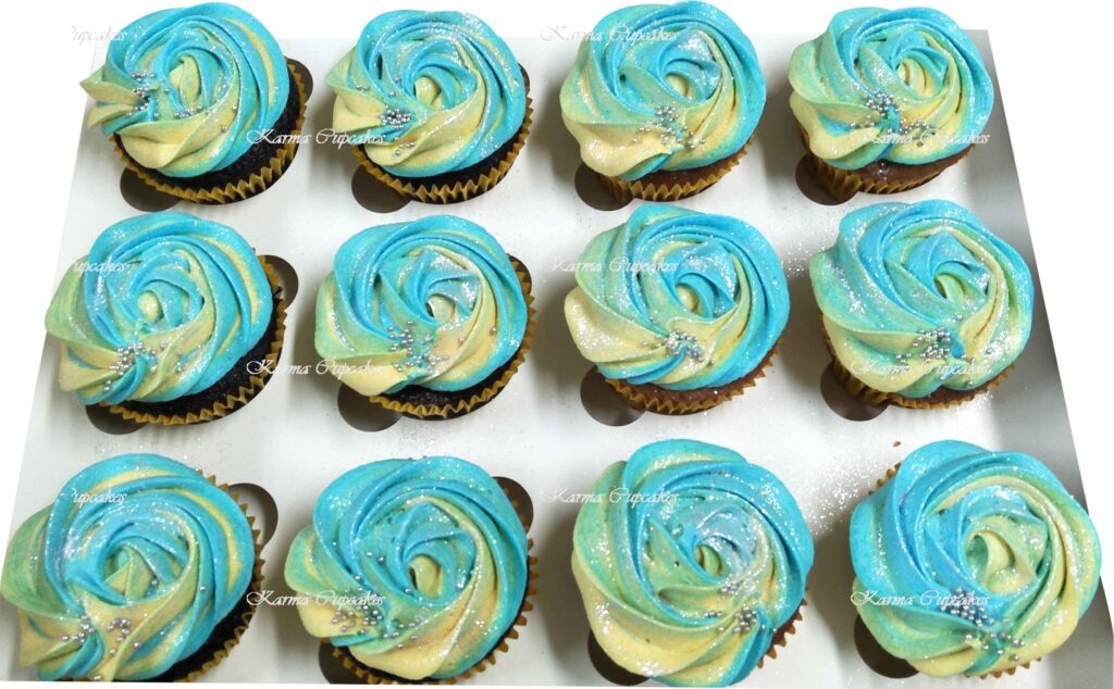 Classic Rose Swirl Buttercream Iced Cupcakes with Silver Dusting