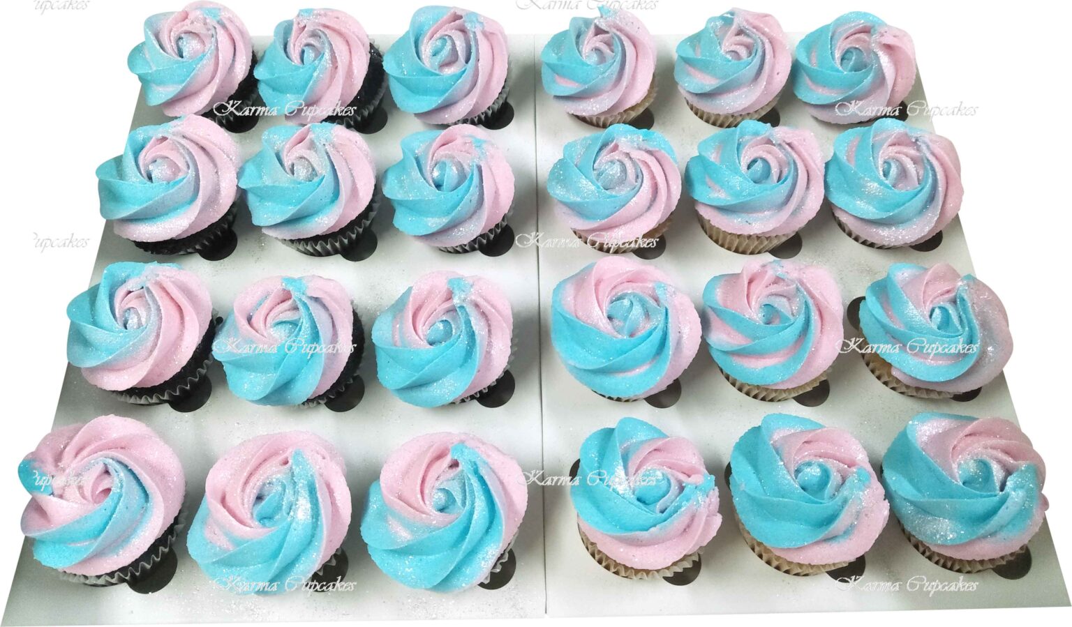 Baby Shower Pink and Blue Swirl Mini Cupcakes - Karma Cupcakes