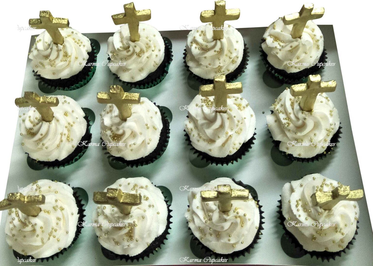 Gold Cross Baptism or Christening Cupcakes - Karma Cupcakes