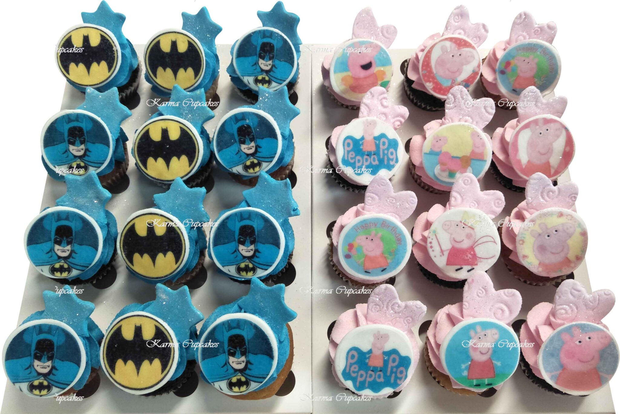 Half and Half Edible Image Mini Cupcakes - Karma Cupcakes