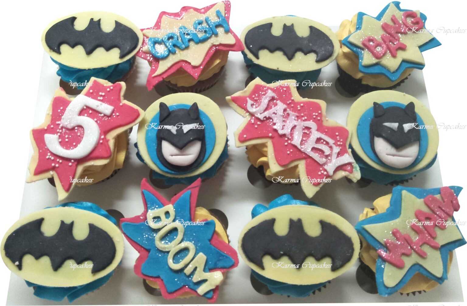 Batman Batfight Words Birthday Cupcakes - Karma Cupcakes