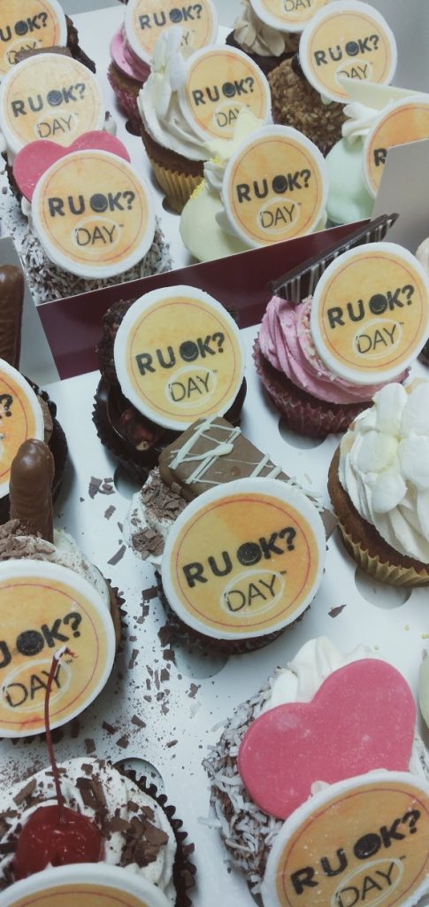 Mystery box of Gourmet Cupcakes with an R U OK day Edible Logo